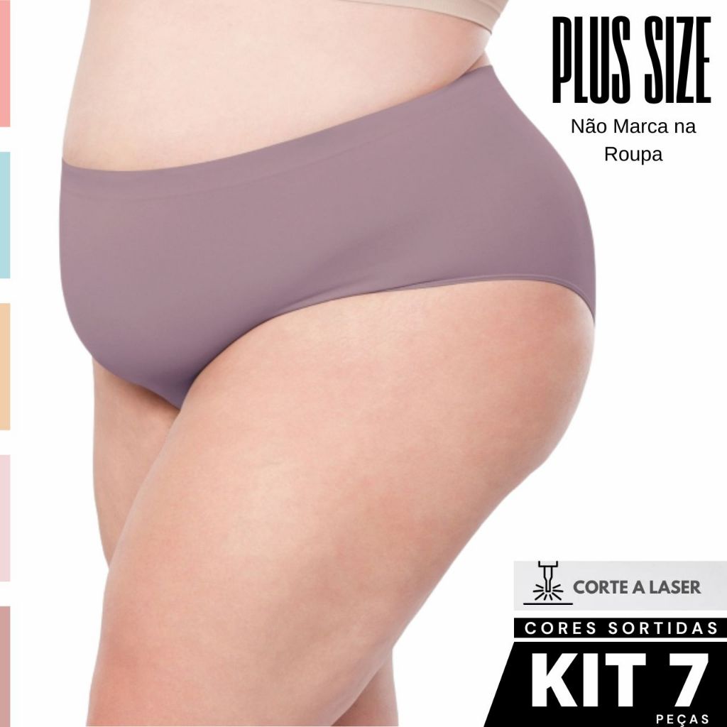 Kit 7 Calcinha Tanga Plus Size Sem Costura Box Corte a Laser Lucia Poliamida Forro Algodão ...
