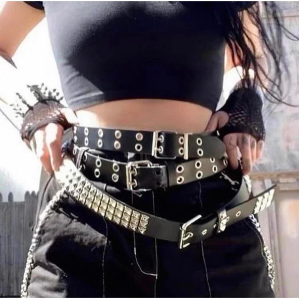 Cinto Gótico/Emo/Punk Retrô com Fivela Metálica e Múltiplos Furos ...