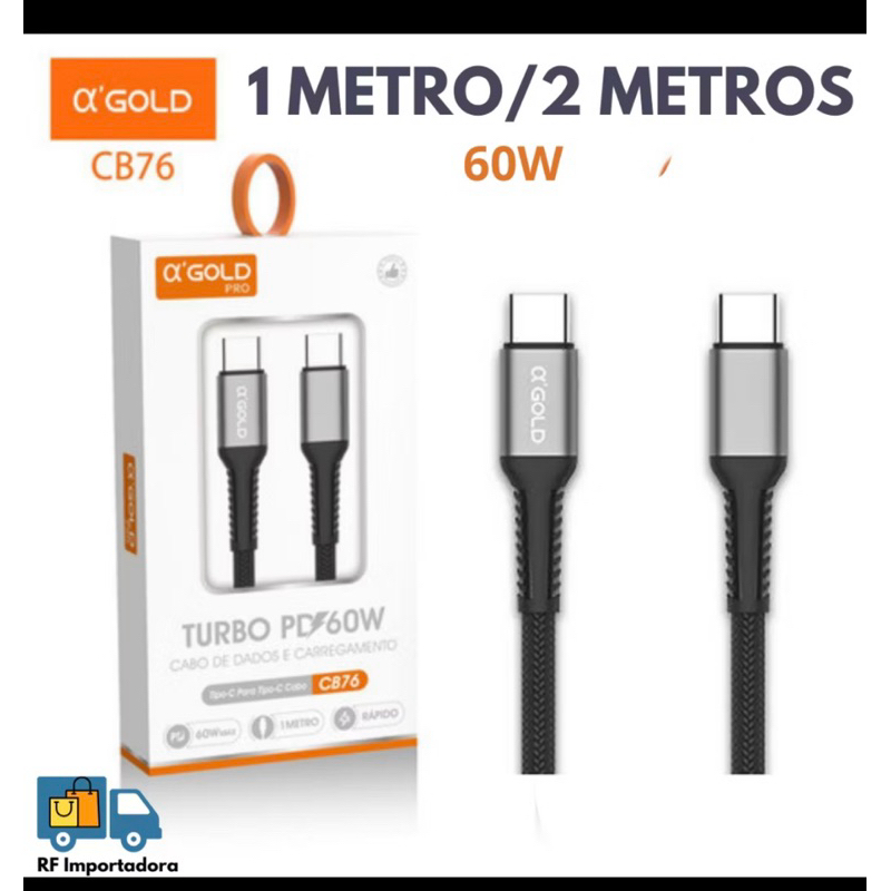 Cabo Carregador USB-C + Tipo-C Turbo 1 METRO , 2 METROS 60W 1M/2M A ...