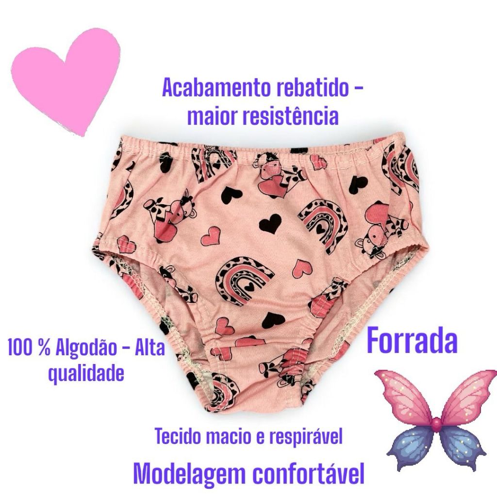 Calcinha infantil menina rebatida Kit 5 calcinha com forro | Shopee Brasil