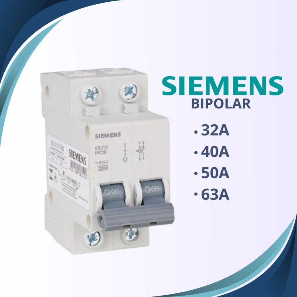Mini Disjuntor Bipolar Residencial 32A, 40A, 50A, 63A Curva C 5SJ1 Siemens p/ Trilho DIN ...
