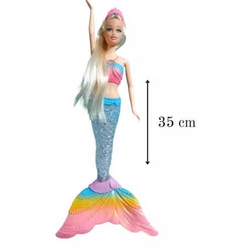 Boneca de sereia tipo Barbie princesa com luz e som, com coroa, espelho ...