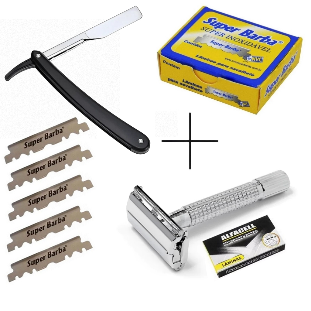 Kit Navalha Barbeiro Profissional + Aparelho de Barbear Retrô Clássico ...