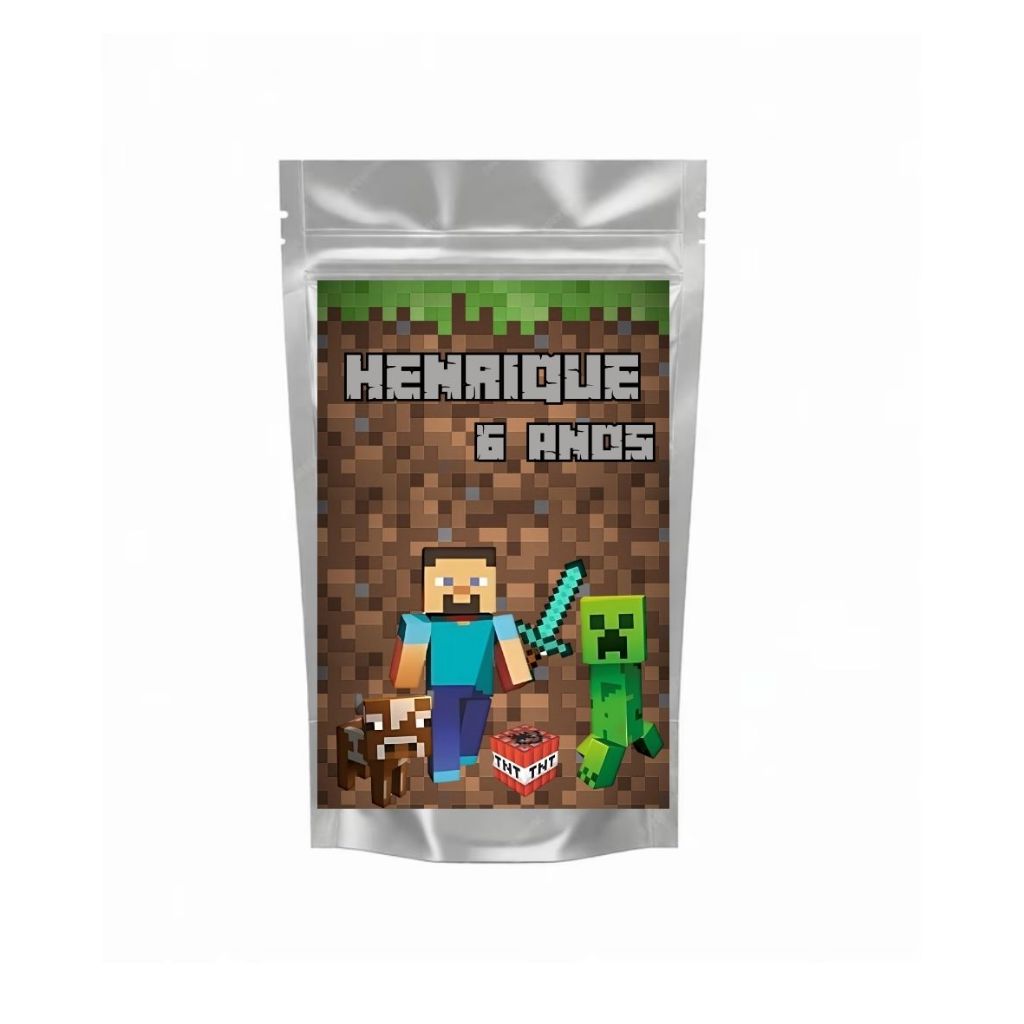 Rótulo Adesivo para Saquinho Metalizado Minecraft Lembrancinha ...
