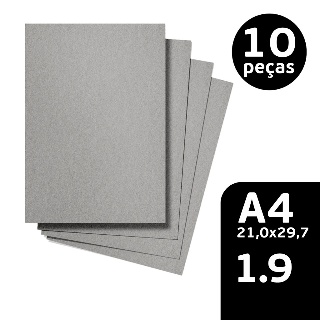 Papelão Cinza Holler 1.9mm A4(21,0x29,7) - Pacote c/10 | Shopee Brasil