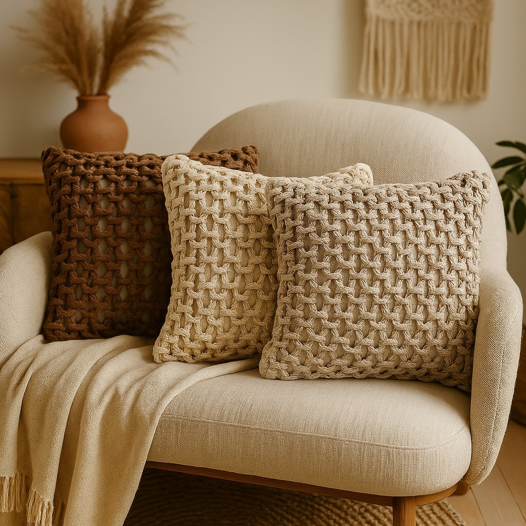 Capa de Almofada Corda Trançada Decorativa Rustica Boho Cru Areia ...