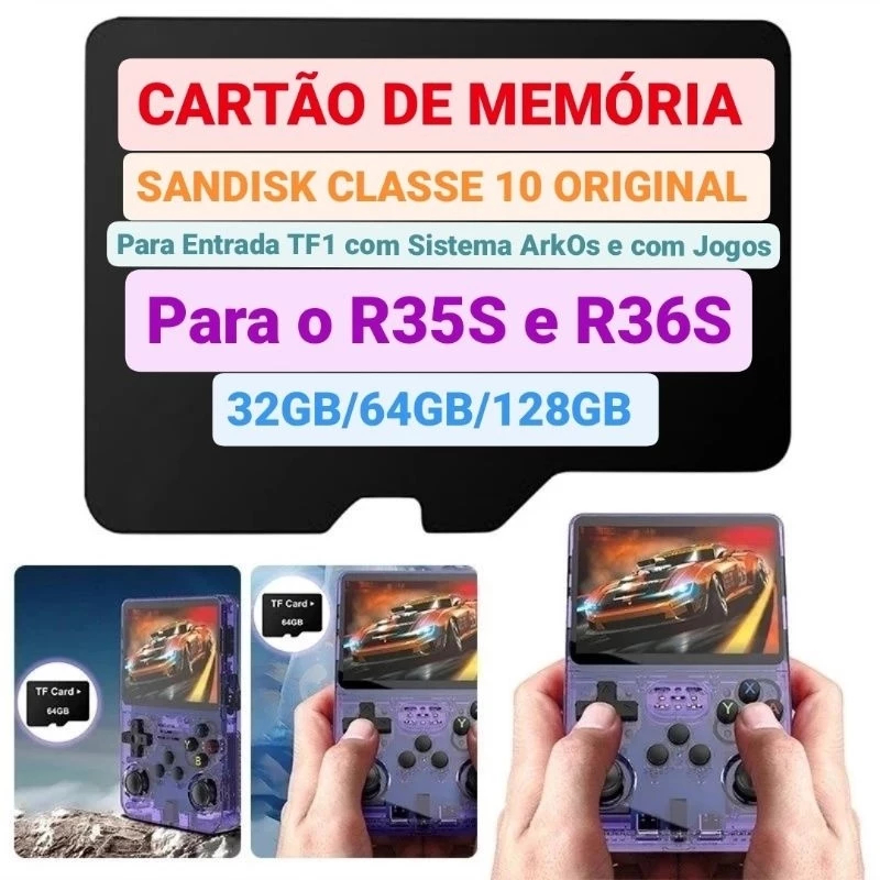 CARTÃO DE MEMÓRIA MICRO SD 64GB ORIGINAL SISTEMA ARKOS P/ GAME PORTÁTIL R35S e R36S | Shopee Brasil