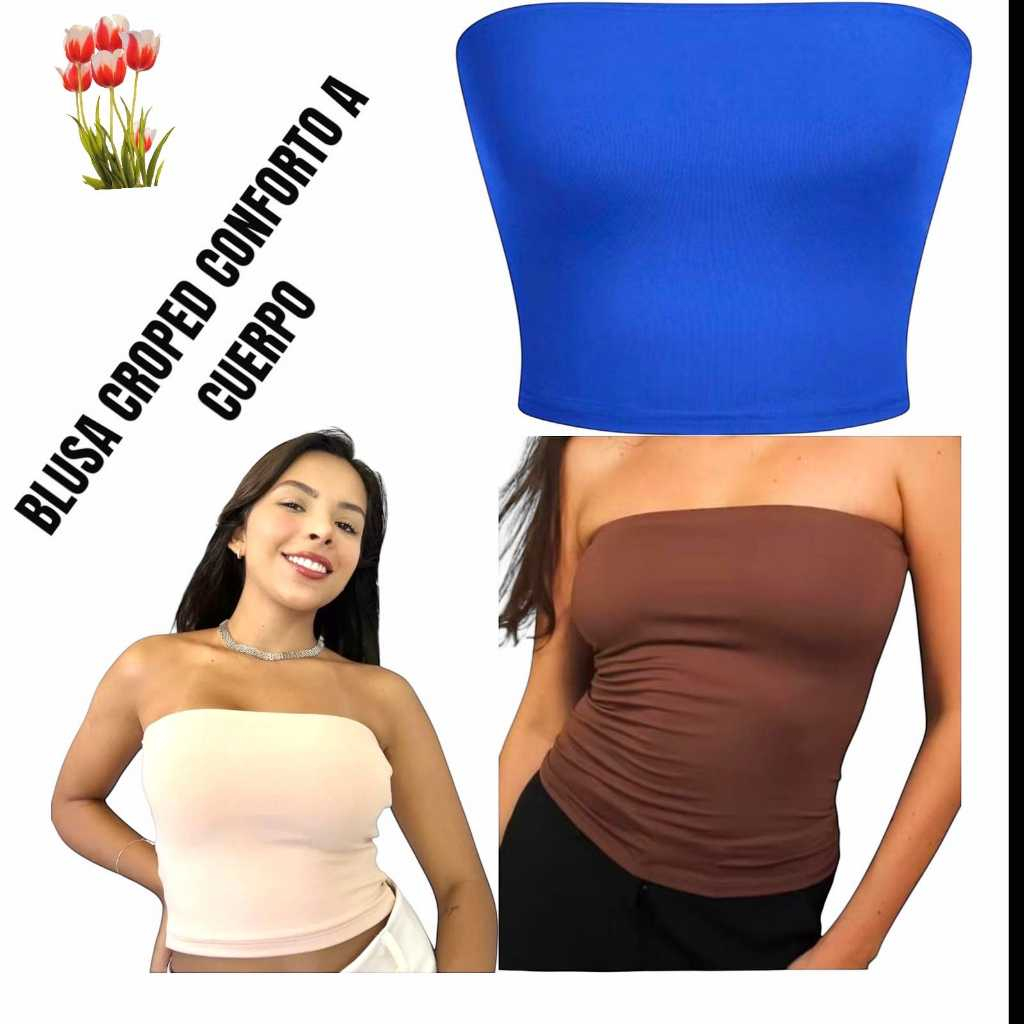 BLUSA Top Tube Cropped Básico Feminino Tomara que Caia Comprido Tubinho ...