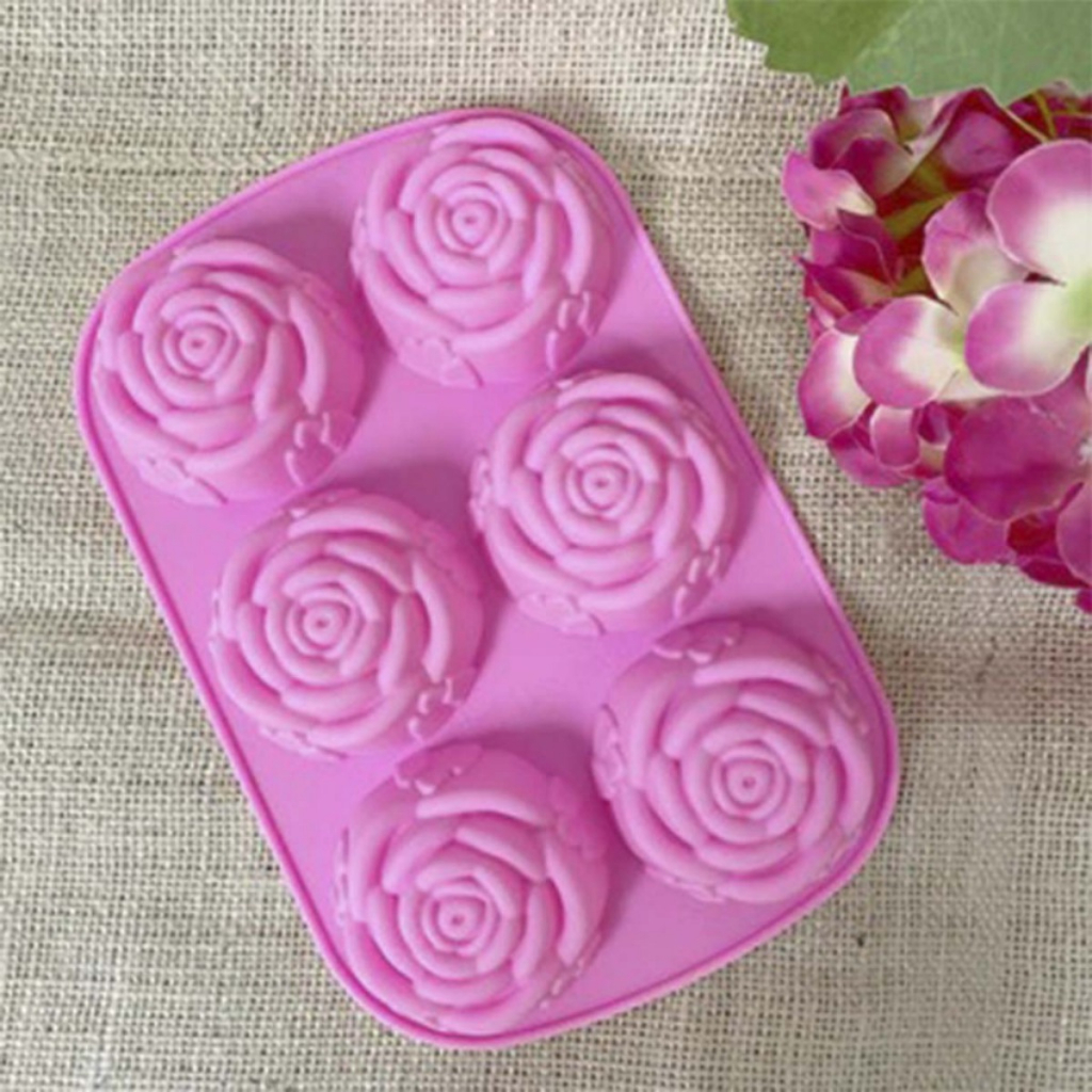 Forma de Silicone Formato Flor de Rosa 6 Moldes Sabonete Bolos Geléias ...