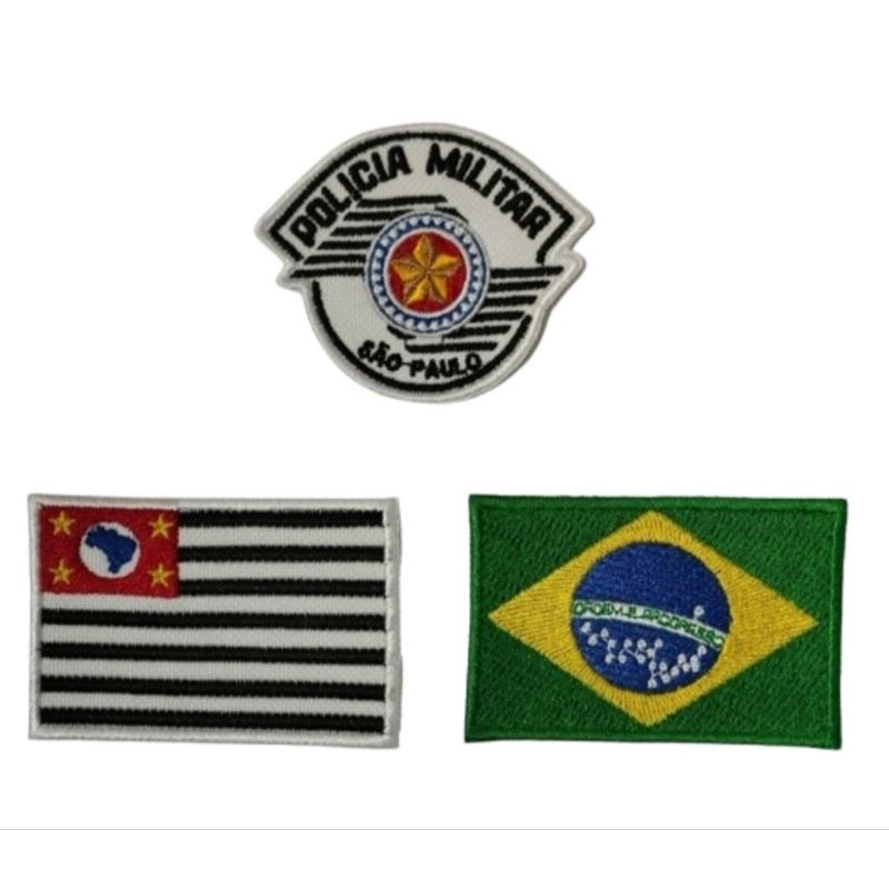 Kit com 3 itens Bandeiras e brasão ( Patches bordados com termocolante ). | Shopee Brasil