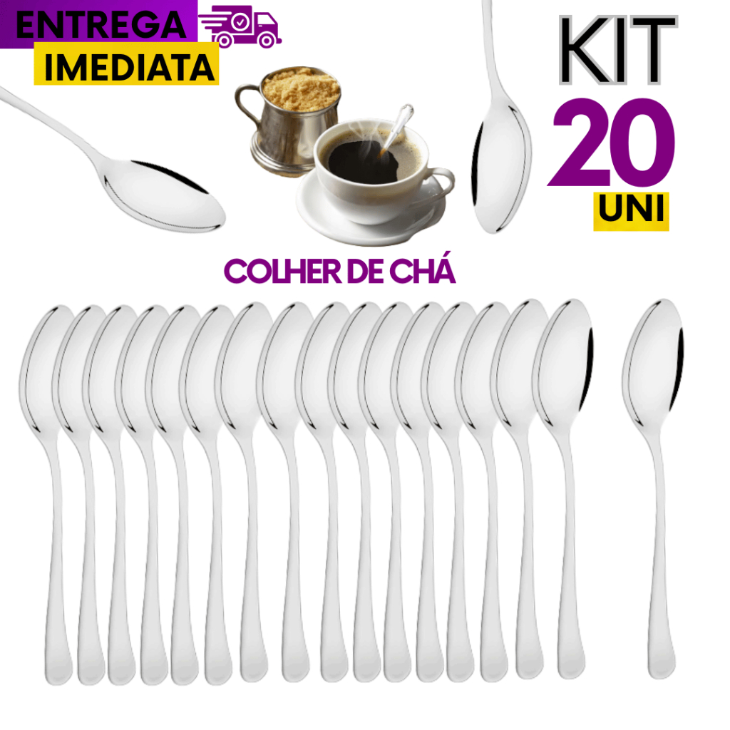 KIT Jogo Conjunto 20 Peças Colher Colheres de Chá Café Doce Sobremesa ...