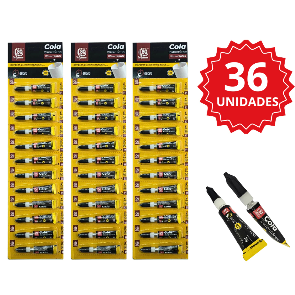 Kit Super Cola 36 unid. Secagem Instantânea 3g Cola Madeira Borracha ...