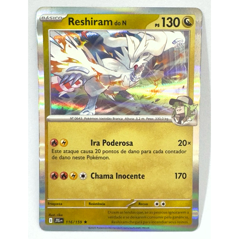 Carta 116/159 Pokémon TCG Original Copag Card Rare Foil Reshiram do N Brilhante Holográfico ...