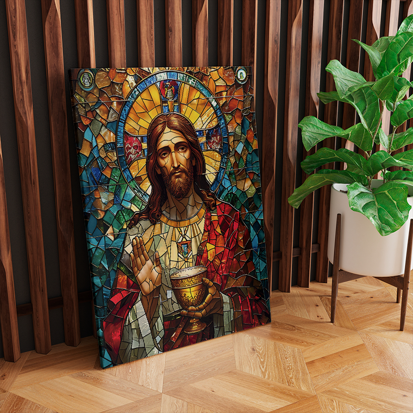 Quadro Decor Jesus Vitral em Canvas tela de quadro com borda infinita e ...