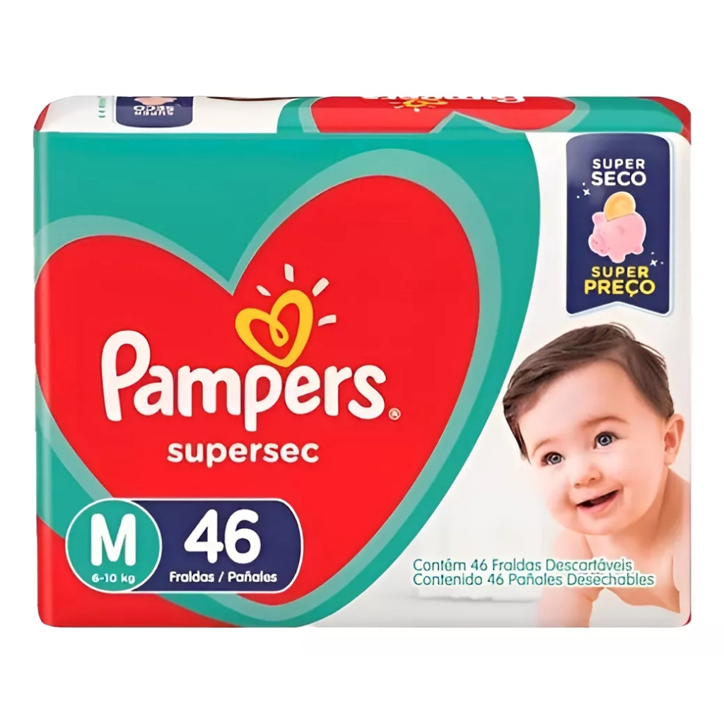 Fraldas Pampers Super Sec M-46 (6-10kg) | Shopee Brasil