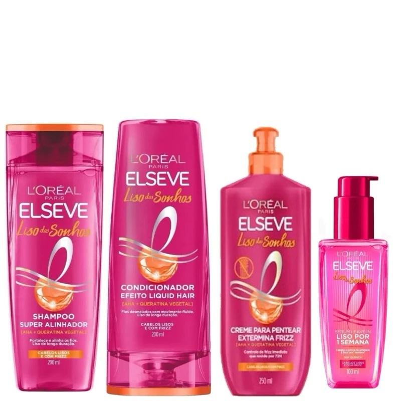 Kit Elseve Liso Dos Sonhos Shampoo 200ml, Condicionador 200ml, Creme ...
