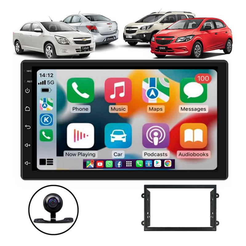 Central Multimídia Android Auto CarPlay Onix Prisma Cobalt Spin ( até 2020) + Moldura + Camera ...