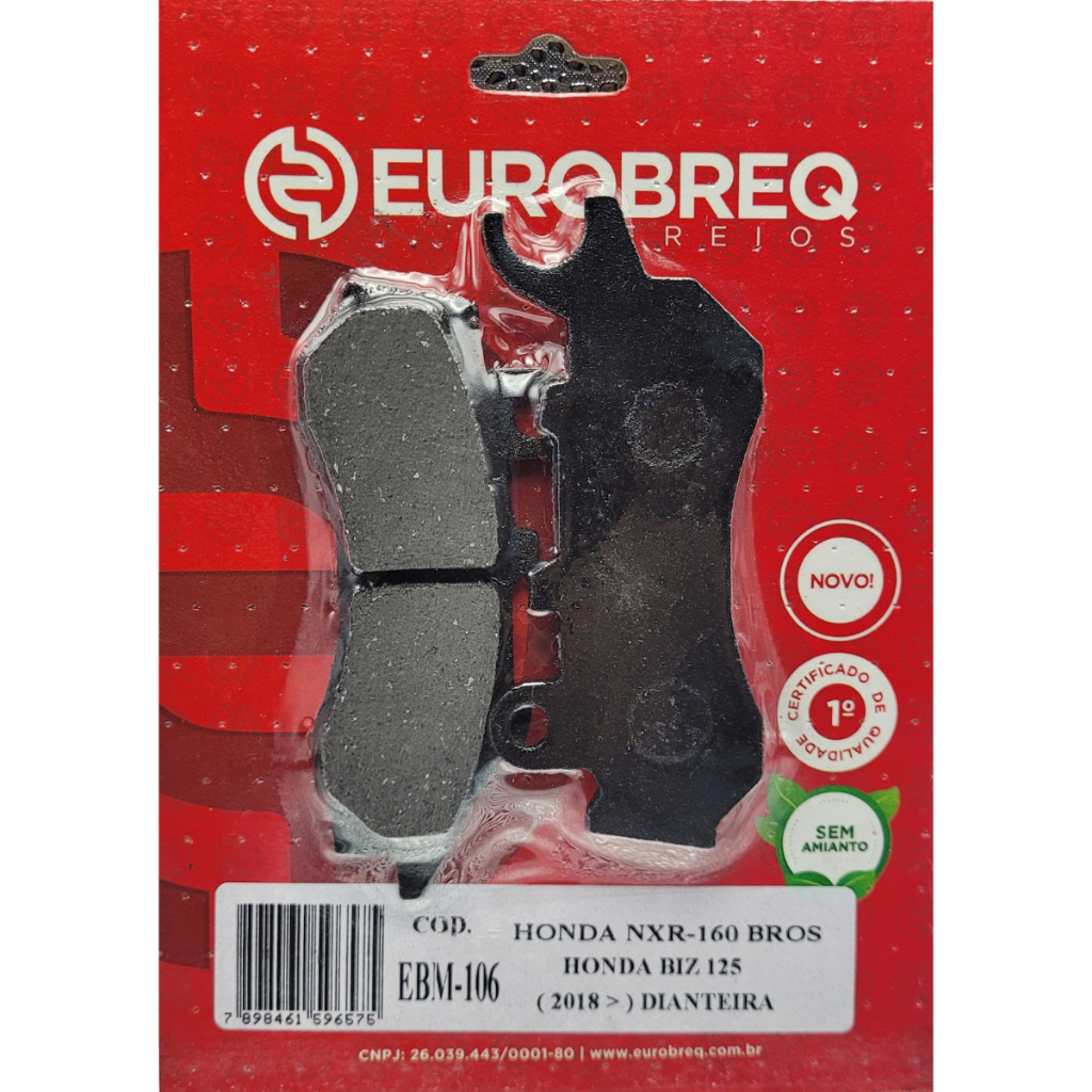 Pastilha de Freio EUROBREQ EBM-106 Dianteira Honda NXR-160 Bros ...
