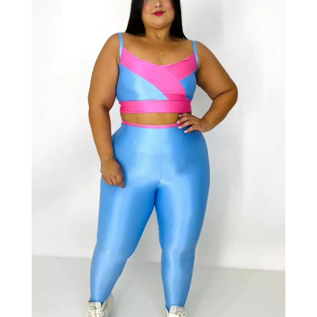 CONJUNTO FITNESS PLUS SIZE MAITÊ ACADEMIA TOP E LEGGING FITNESS ROUPA ...