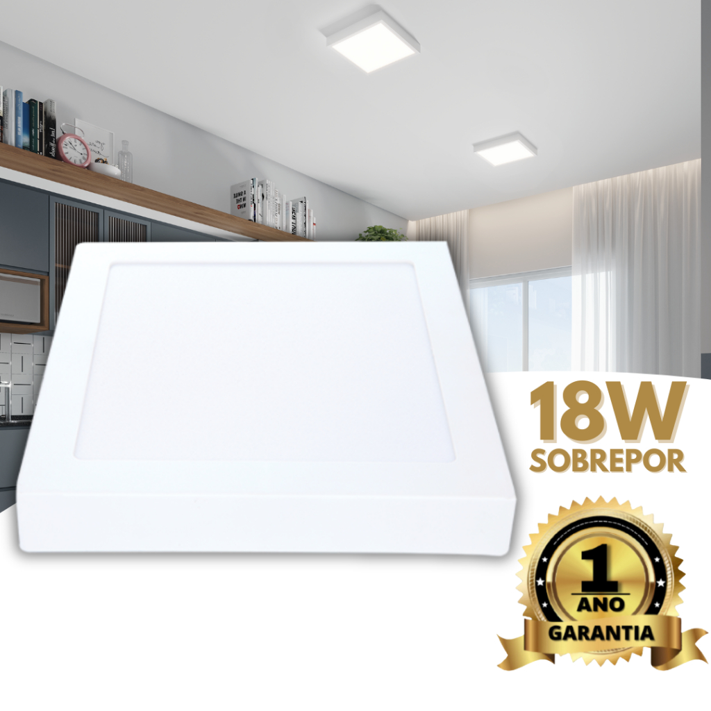 Kit 03 Luminária Painel Plafon Led 18w Quadrado Sobrepor 4000K Branco Neutro Bivolt 110/220V ...