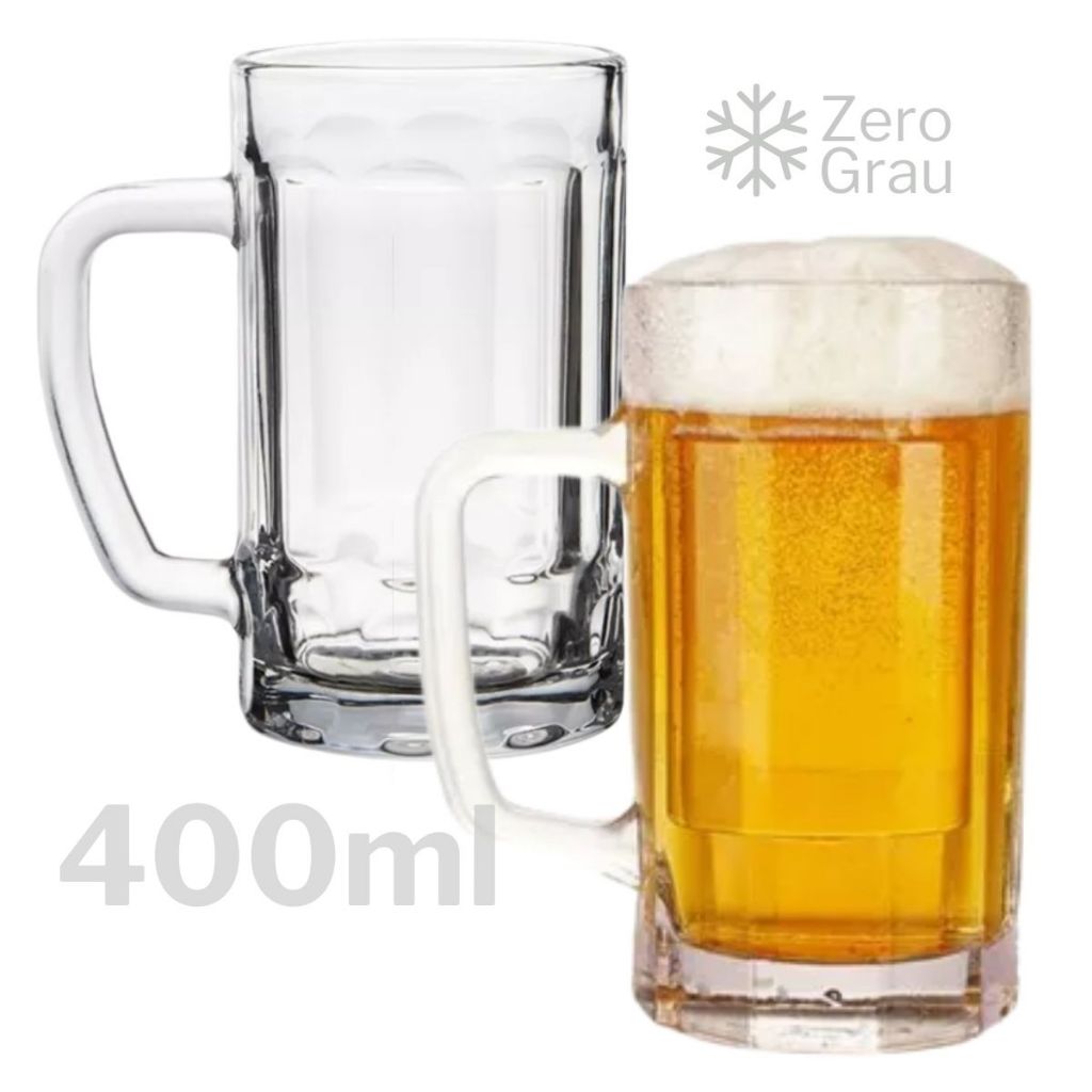 Conjunto 2 Canecas de Chopp 400ml Em Vidro 3mm resistente zero grau convencional Cooler Gelo ...