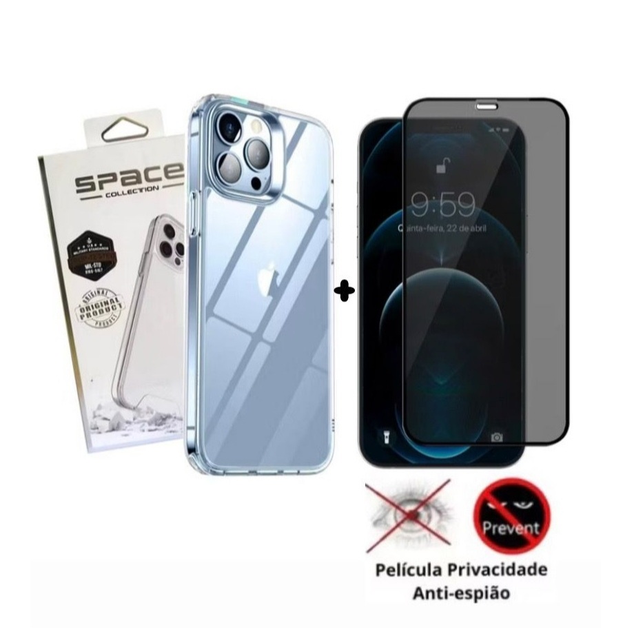 Capa Capinha Space + Kit 2 Pelicula Privacidade iPhone 11 12 13 14 15 ...