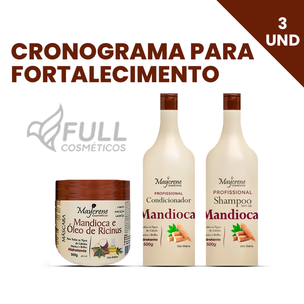 Kit Capilar Shampoo Condicionador e Máscara de Hidratação Mandioca Para ...