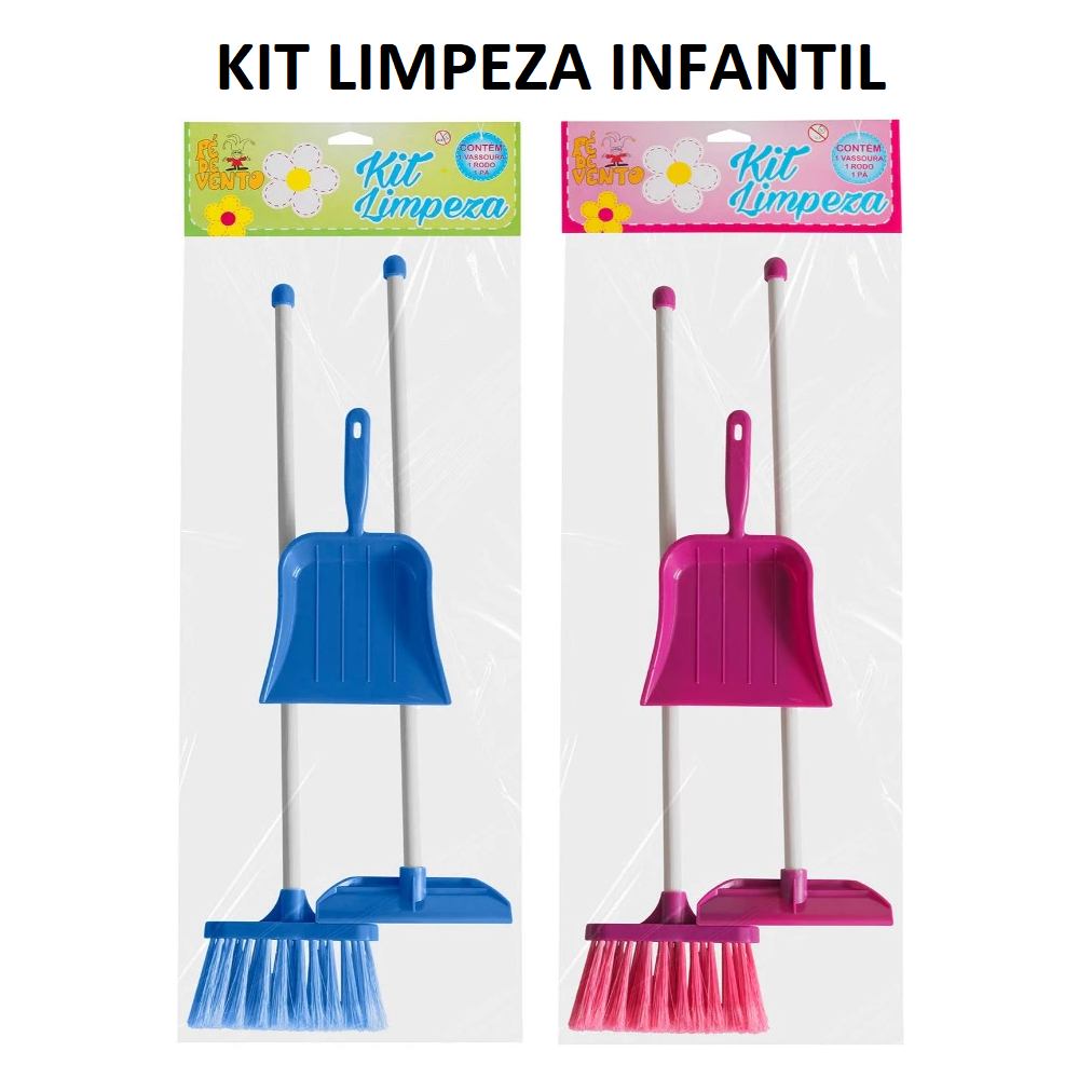 Brinquedo Infantil Vassoura Rodo Pá Kit Limpeza Infantil Rosa ou Azul ...