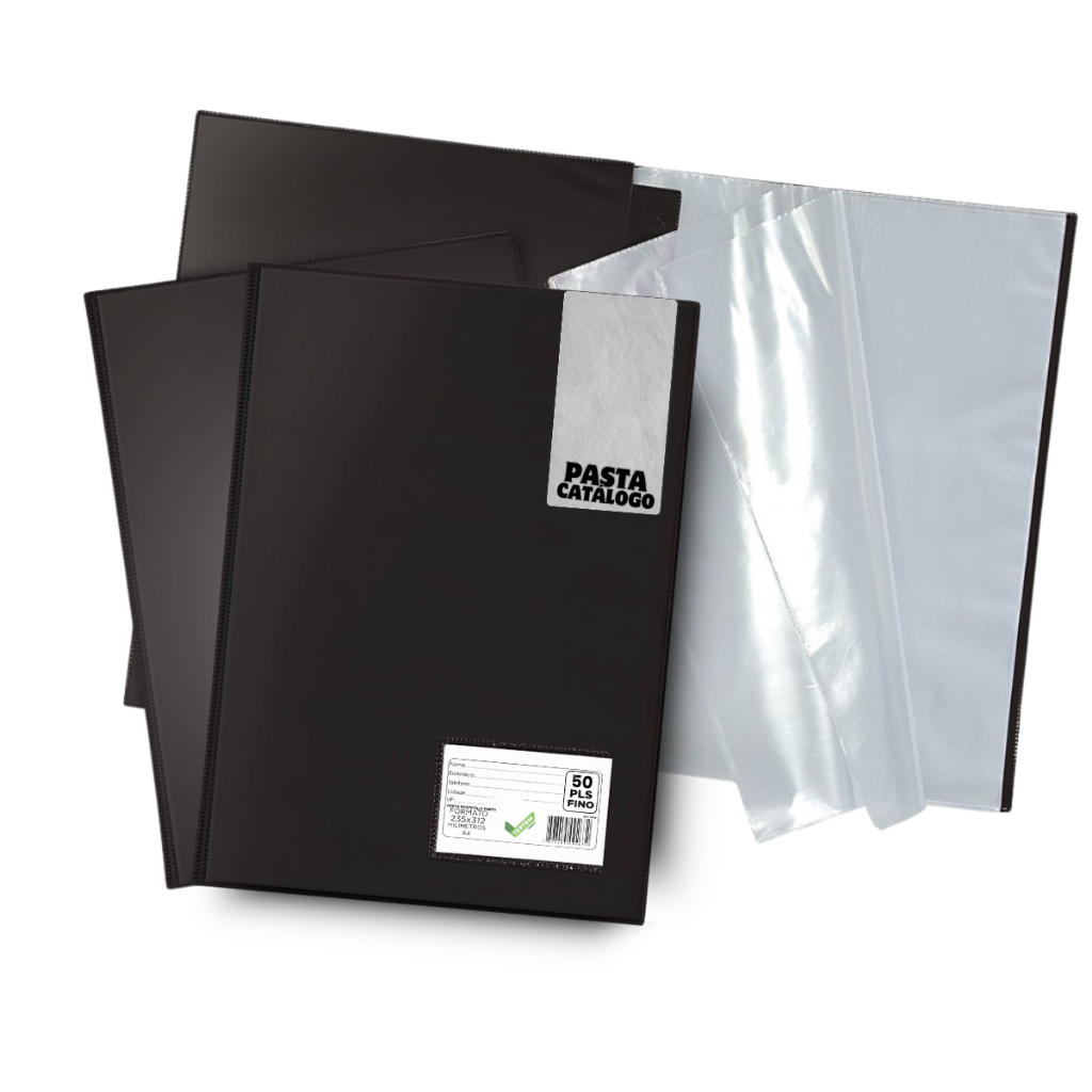 Pasta Catálogo Organizadora A4 50 Plásticos Envelopes Visor Preta Para ...