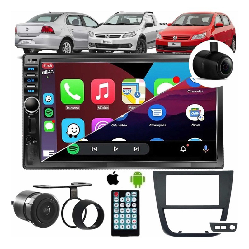 Central Multimídia Mp5 2Din Gol G5 Saveiro G5 Voyage G5 Moldura Camera Ré Bluetooth Espelha ...