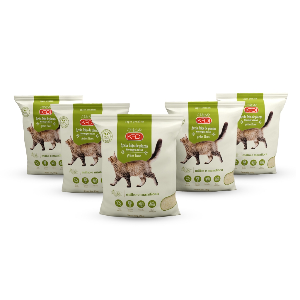 Kit C/ 5 Un Areia Kadi Biodegradável Grãos Finos Para Gatos - 2 Kilos - Corre Que Ta Baratinho