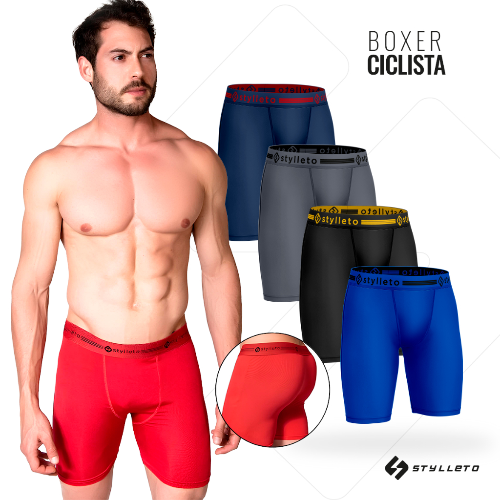 Kit 4 Cueca Box Ciclista Do P ao GG Boxer Perna Longa Lisa Microfibra ...