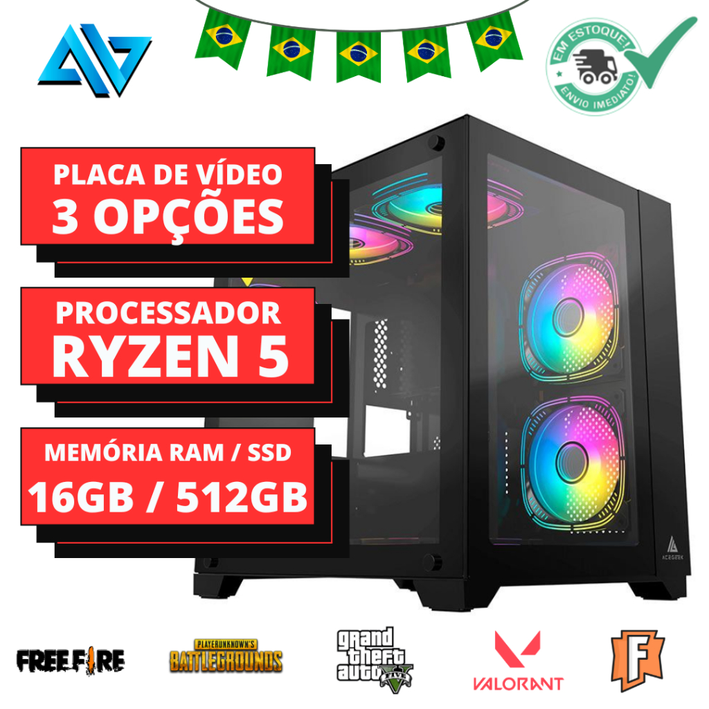 PC Gamer AMD RYZEN 5 2600 3.9GHz / B550M / RTX4060 RX6600 OU RX580 ...