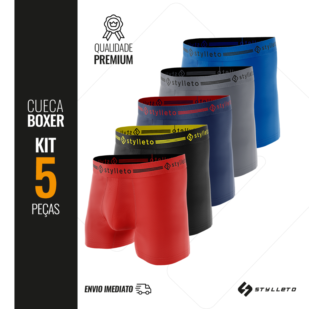 Kit 5 Cuecas Boxer de forro ALGODÃO Masculina Adulta Cueca Box microfibra premium DIRETO DA ...