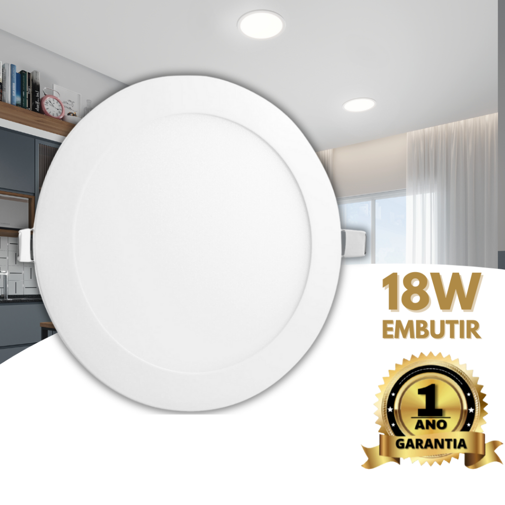 Kit 3 Painel Plafon Embutir Redondo Luminária Led 18W 22x22 Branco Frio ...