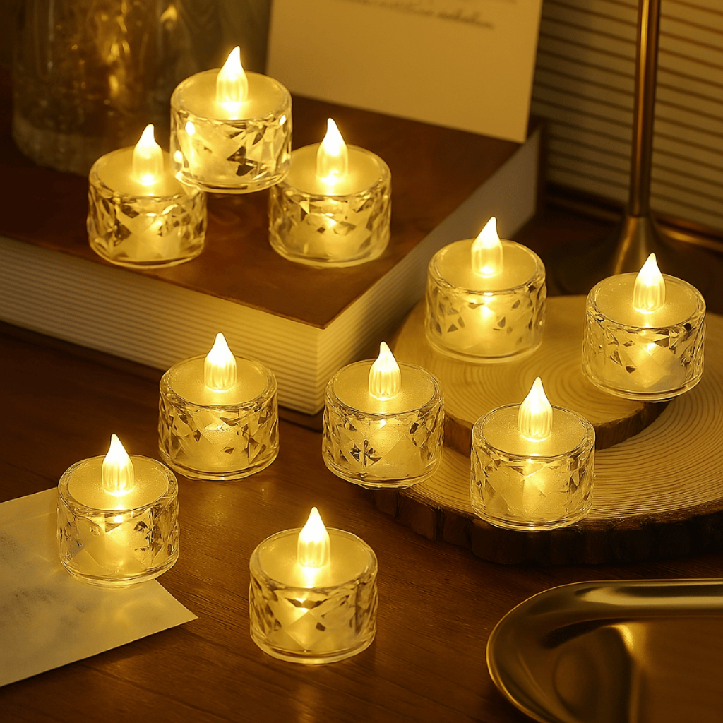 Kit Mini Velas Luz Led Eletrônica Decorativa Cristal Transparente ...