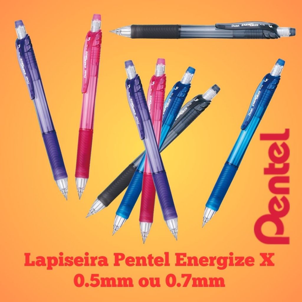 Lapiseira Energize-X Pentel PL105 0.5mm ou PL107 0.7mm colorida ...