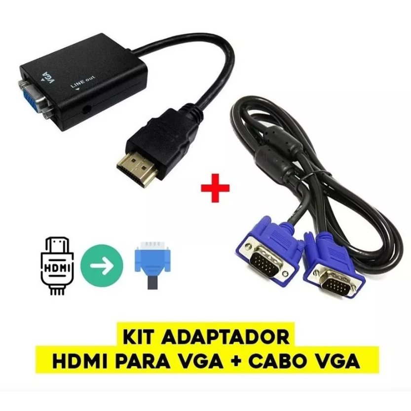 KIT Adaptador Hdmi Vga Conversor + Cabo Vga 3 metros para Monitor ...