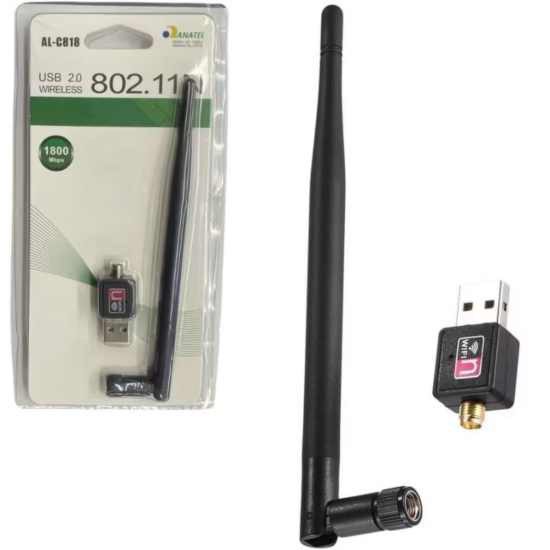 Adaptador WiFi USB Com Antena Sem Fio Wireless - AL-C818 | Shopee Brasil