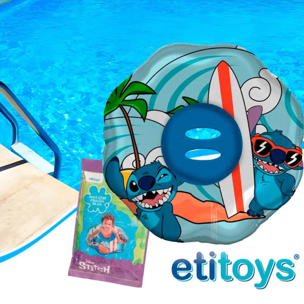BOIA DO STITCH DISNEY CIRCULAR COM FRALDA 56CM ETITOYS INFLÁVEL PISCINA ...