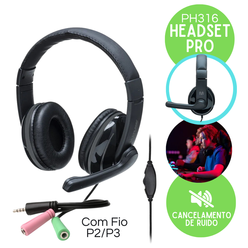 Headset Pro Conexão P2 Preto Multilaser - PH316 ENVIO NO MESMO DIA UTIL ...