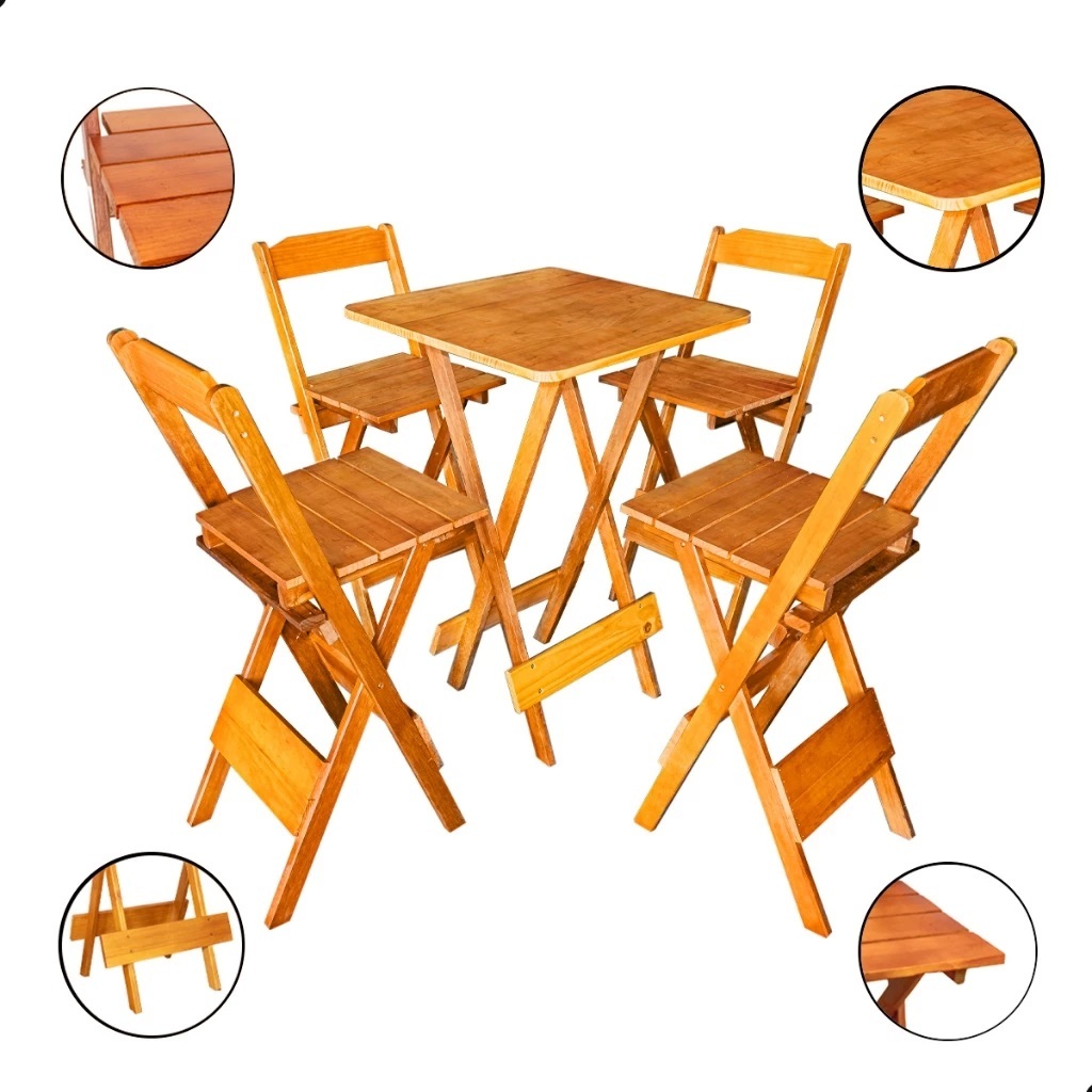KIT JOGO DE MESA BISTRÔ MADEIRA QUADRADA DOBRÁVEL COM 4 CADEIRAS - BAR RESTAURANTE ARÉA GOURMET ...