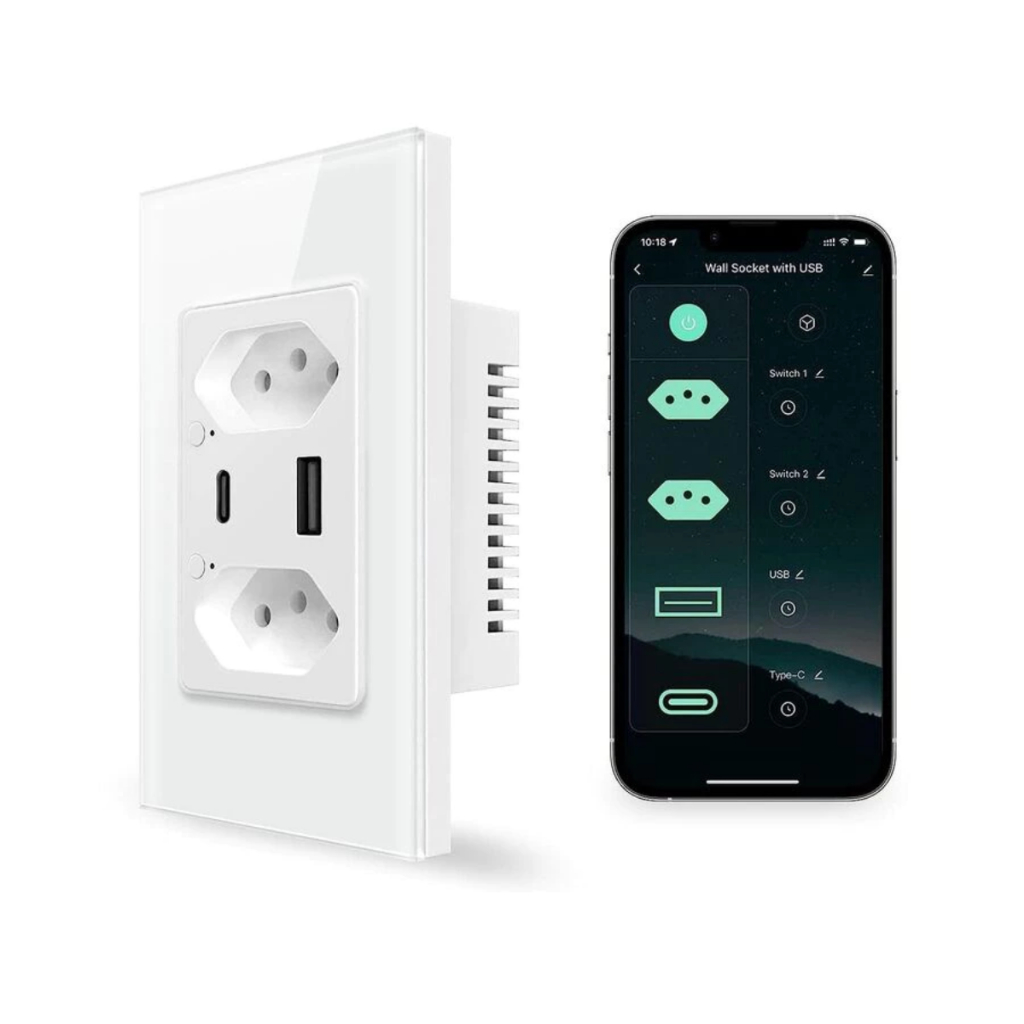 Tomada De Parede Inteligente Wifi dupla USB-C Tipo C Alexa Bivolt | Shopee Brasil