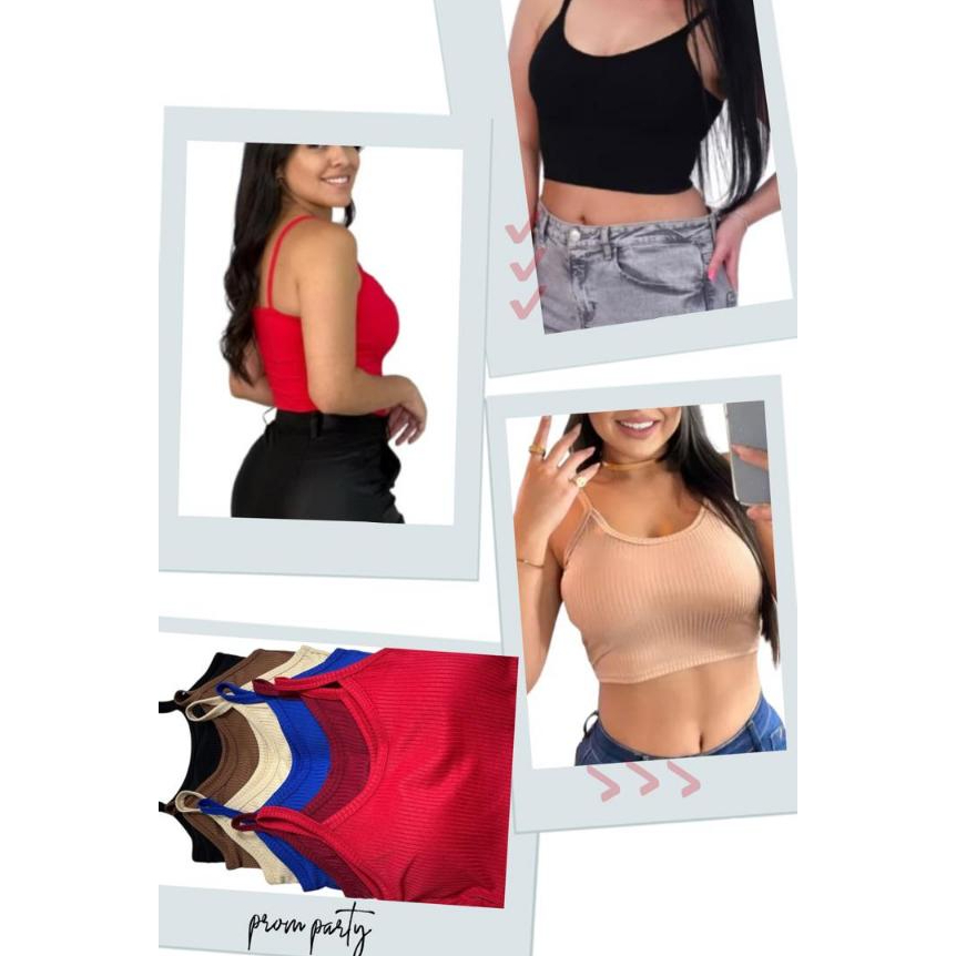 Croppeds Liso Alça Fina Top Femenino com bojo | Shopee Brasil