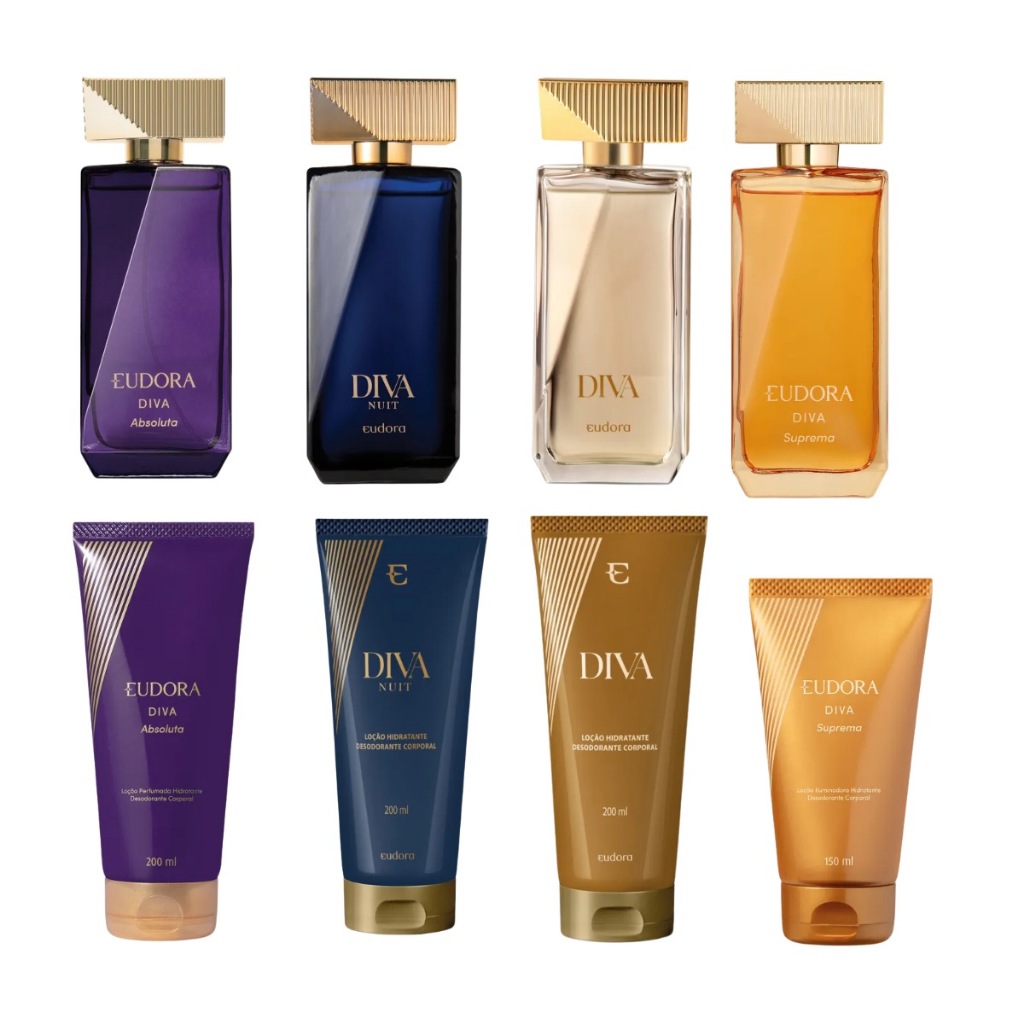 Perfume Eudora 100ml - Hidratante Eudora 200ml - Diva Tradicional, Diva Nuit, Diva Absoluta e ...