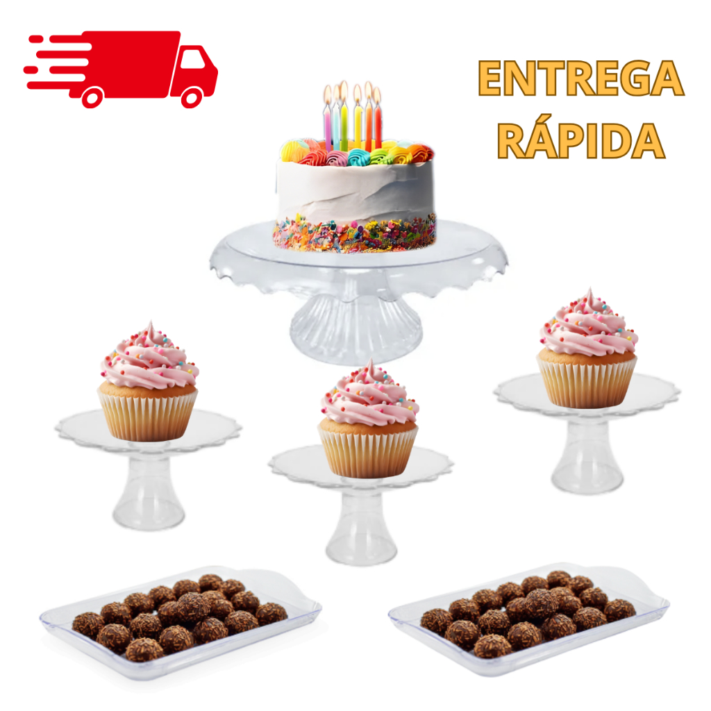 Kit Decoracao de Festa 1 boleira 22cm + 3 suporte de doces 12cm + 2 ...