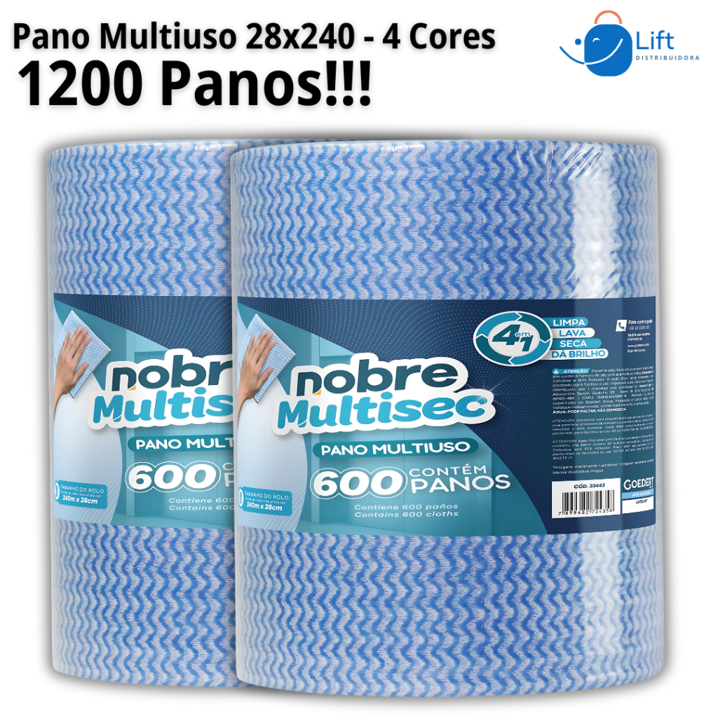 Kit 2 Rolo De Pano Perfex 600 Panos Cada 28cmx240m Multiuso Limpeza ...