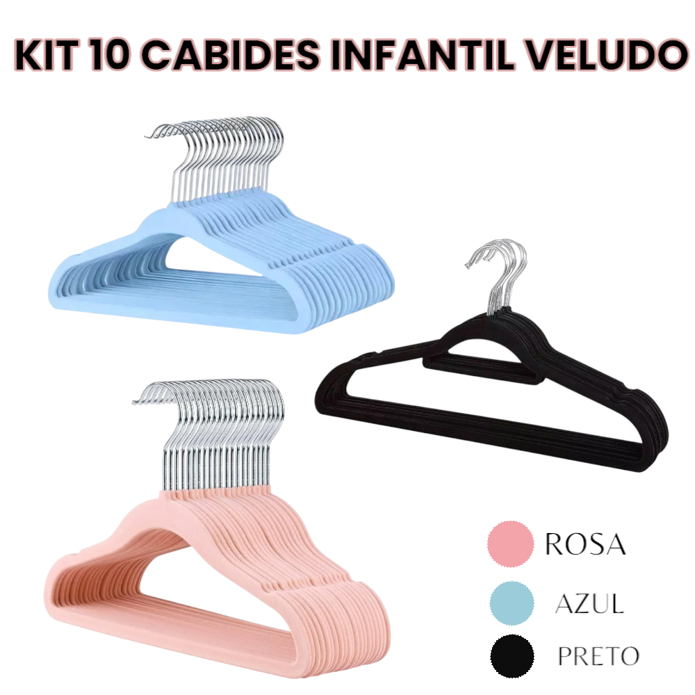 Kit 10 Unidades Cabide Infantil Veludo Organização Guarda Roupa Para ...