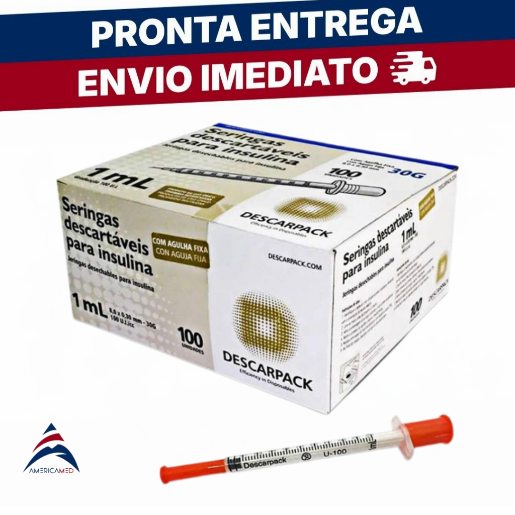 Seringa Insulina/botox 1ml 8,0x0,30mm Ultrafina 100 Un -Descarpack ...