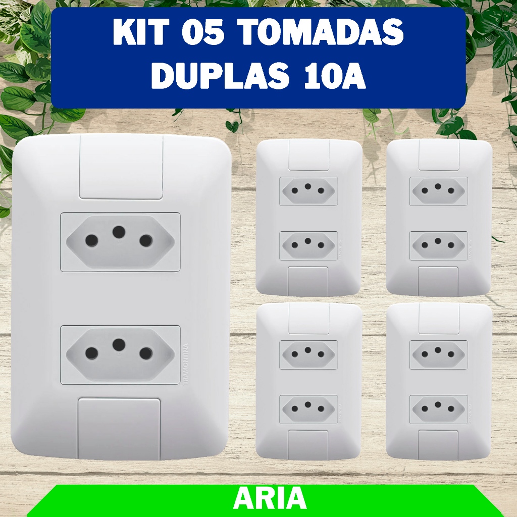 Kit 05 Tomadas Duplas 10 amperes Conjunto Tomada Dupla 10A Tramontina ...